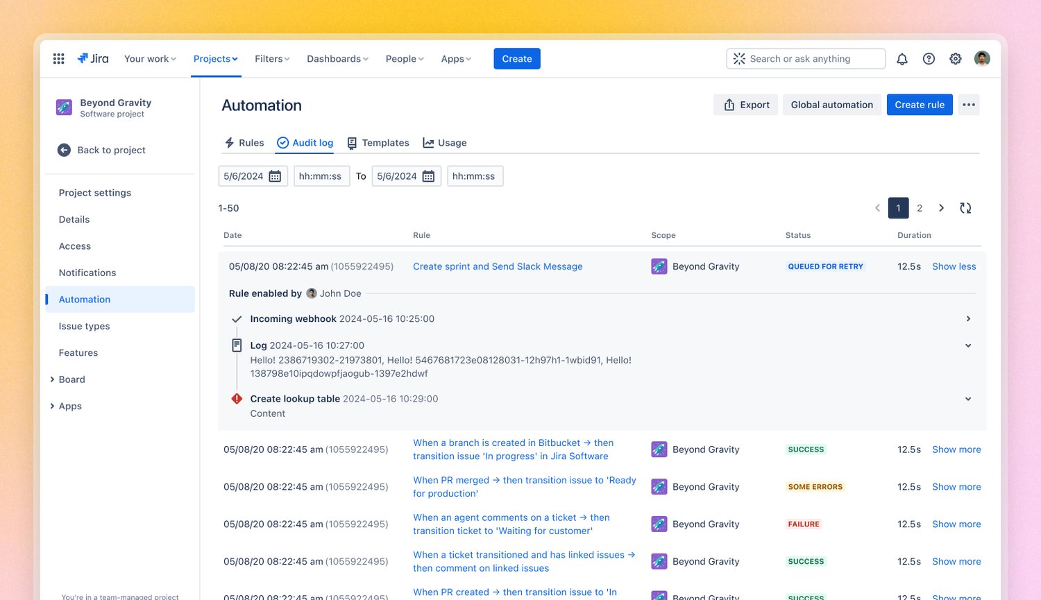 Atlassian introduces repetition of automation rules